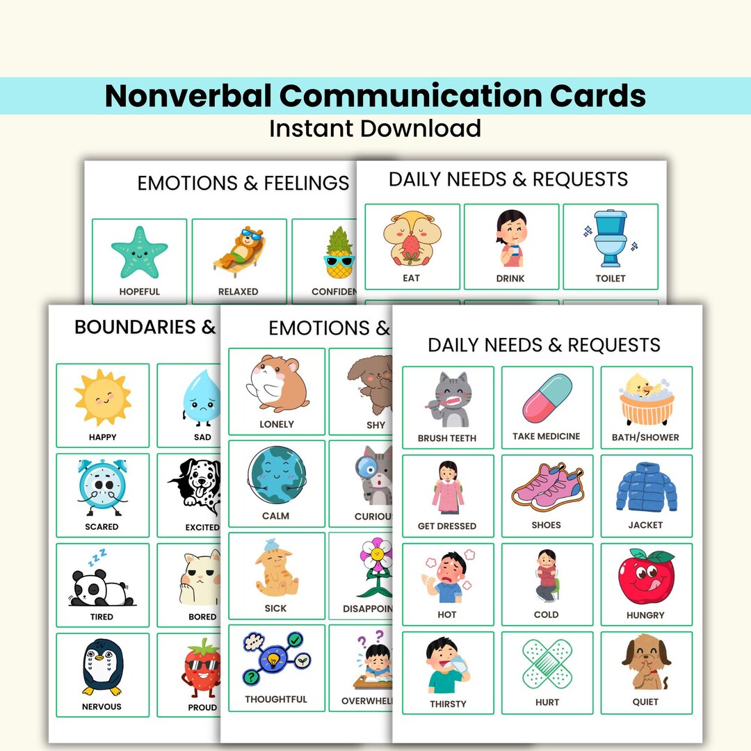 Autism Communication Cards Printable, AAC Picture Cards for Nonverbal ...