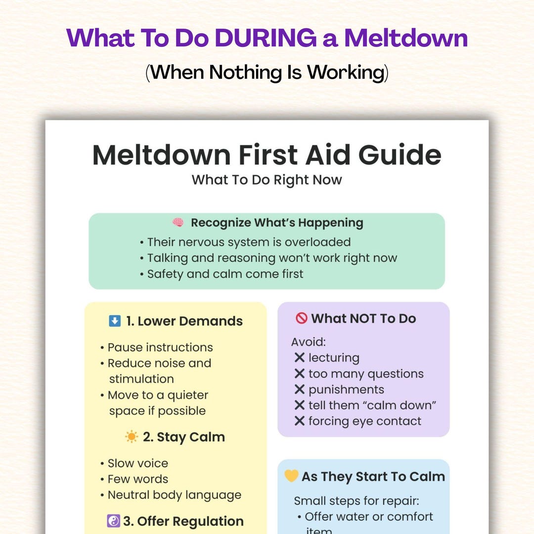 Meltdown First Aid Guide, Autism ADHD Support, Neurodivergent Parenting ...