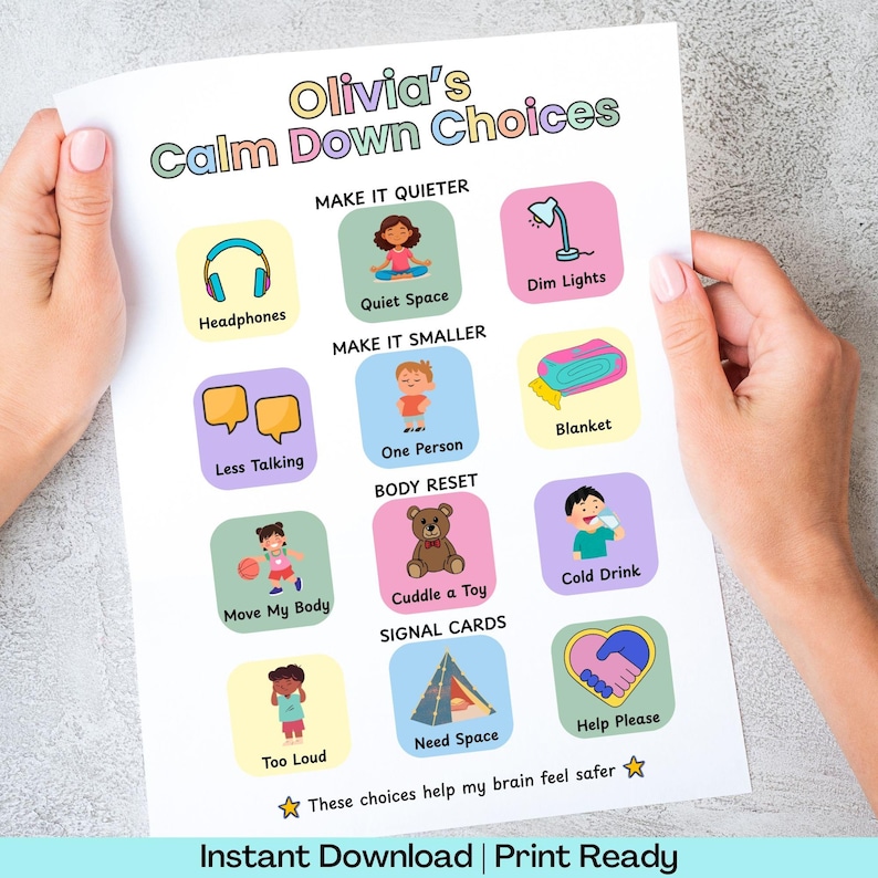 Calm Down Choice Board for Kids | Editable Canva Template | ADHD Autism ...