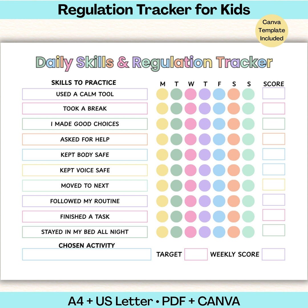 ADHD Behavior Chart for Kids Printable, Daily Regulation & Executive ...