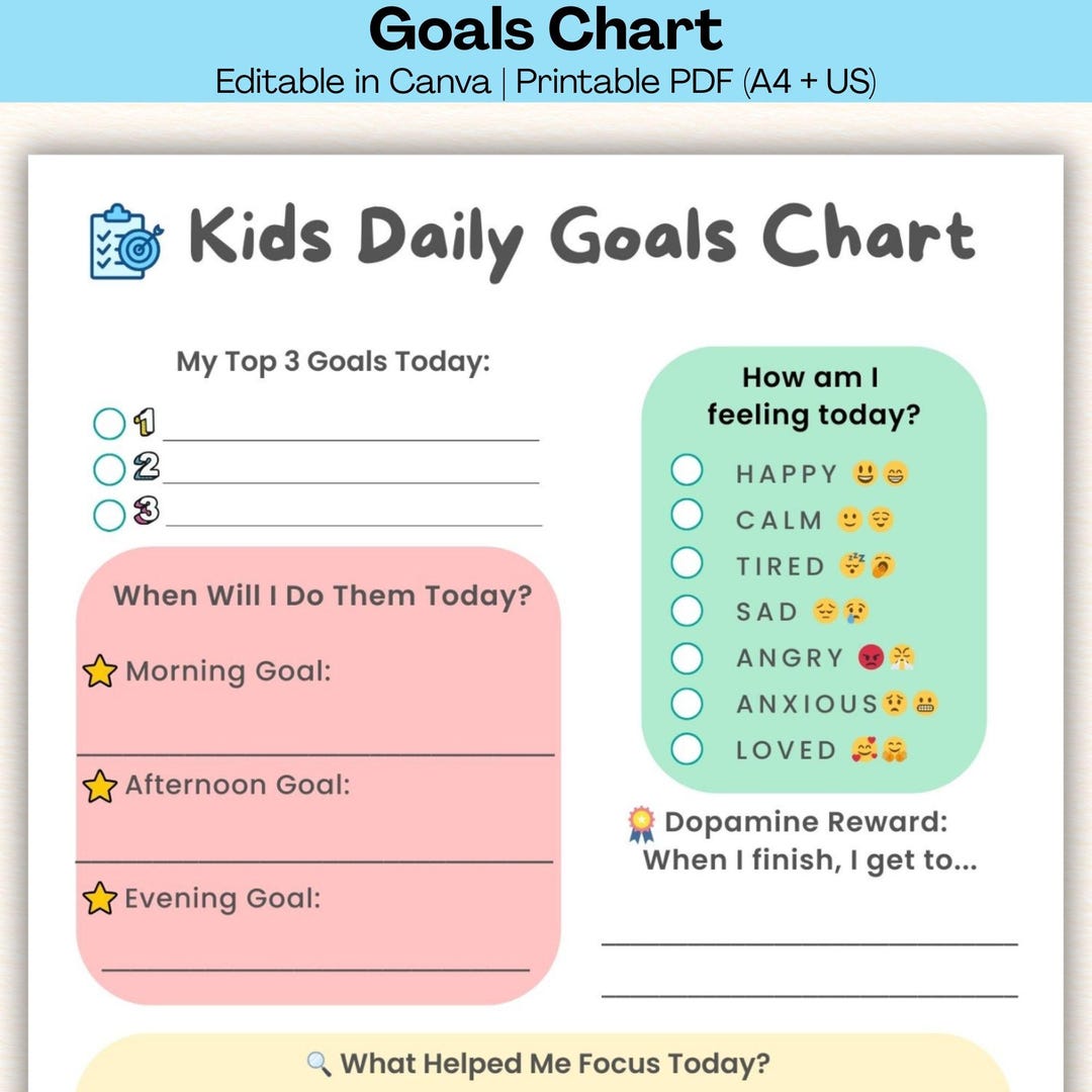 ADHD Kids Daily Goals Chart | Morning & Evening Routine Planner ...