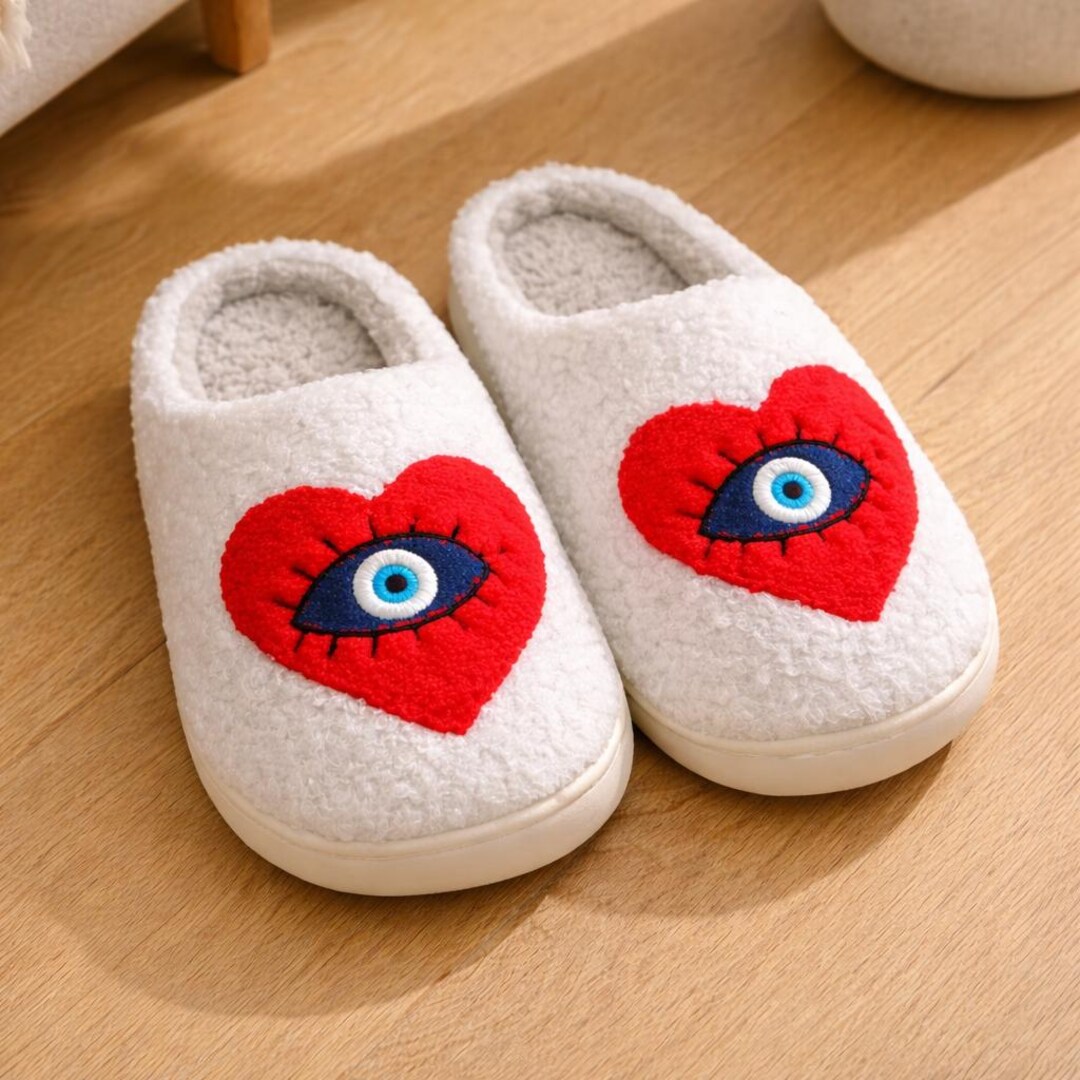 Women Evil Eye Slippers Fuzzy Winter Indoor Anti Slip Cotton Bedroom ...