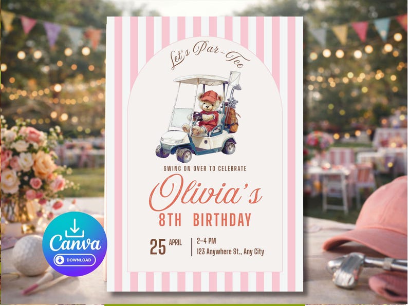 Golf Birthday Invitation Template | Par-tee Girl Party Invite | Pink ...