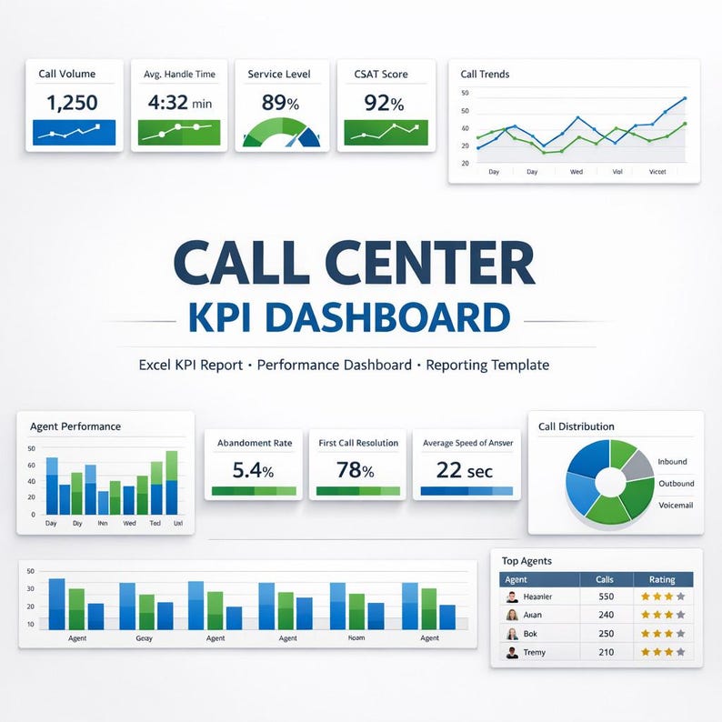 Call Center KPI Dashboard Excel Template | Excel KPI Report ...