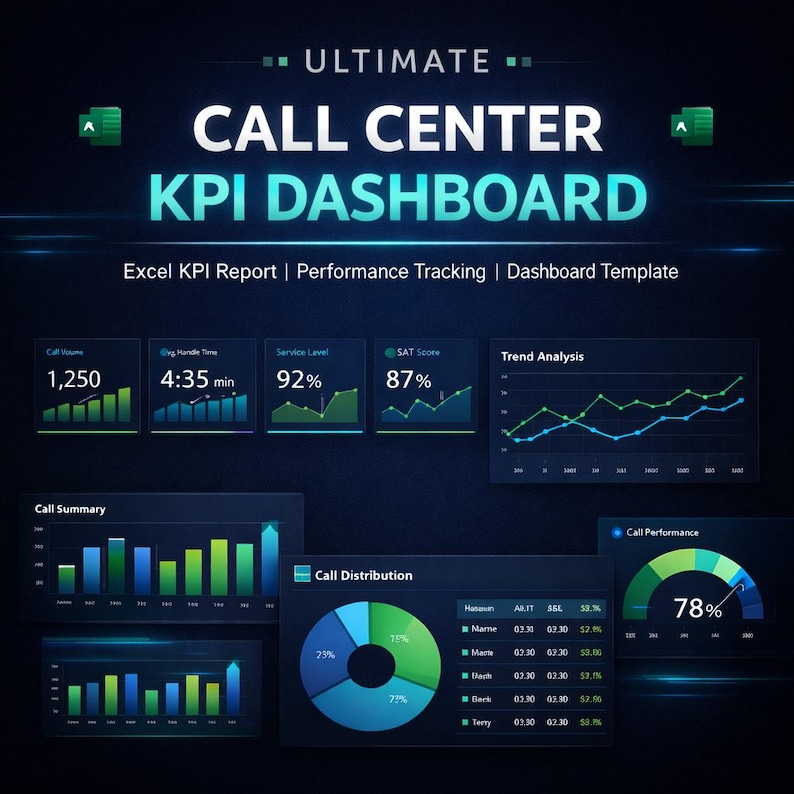 Call Center KPI Dashboard Excel Template | Excel KPI Report ...