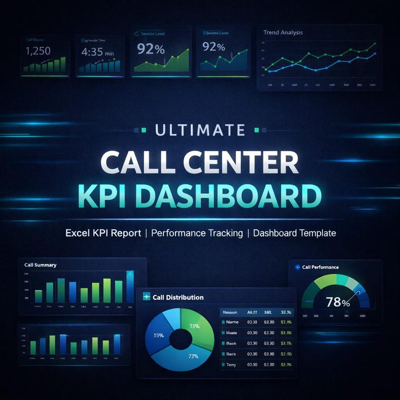 Call Center KPI Dashboard Excel Template | Excel KPI Report ...