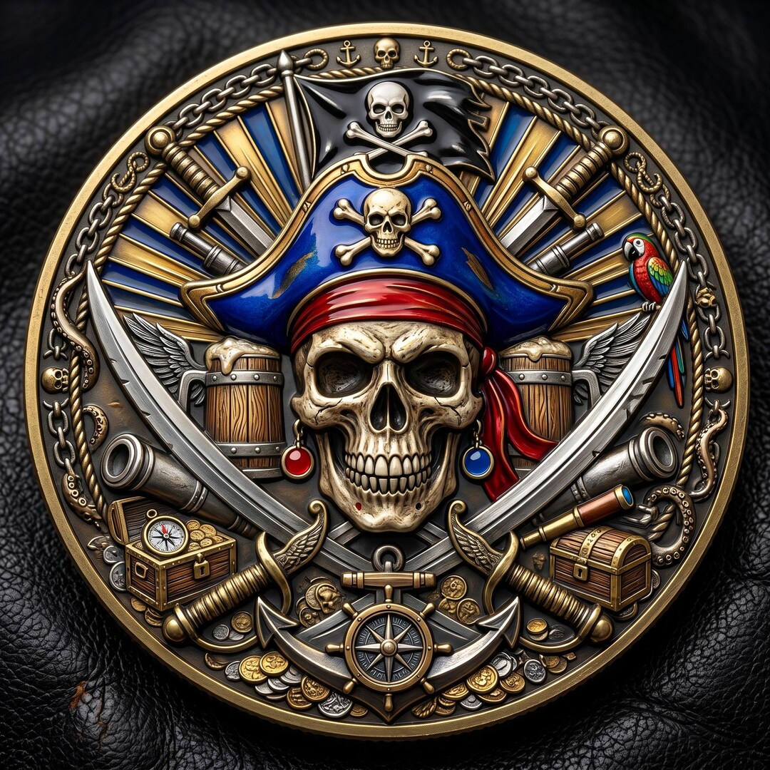 Pirate Captain Coin Personalized Skull Challenge Coin Engraved Swords ...