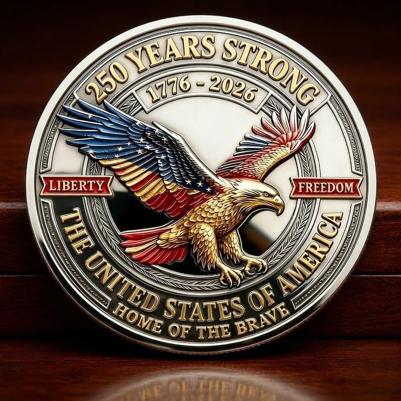 USA 250th Anniversary Eagle Challenge Coin, Patriotic Metal Collectible ...