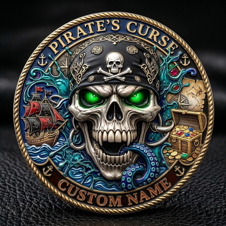 Custom Pirate Curse Coin Personalized Skull Challenge Coin Engraved ...