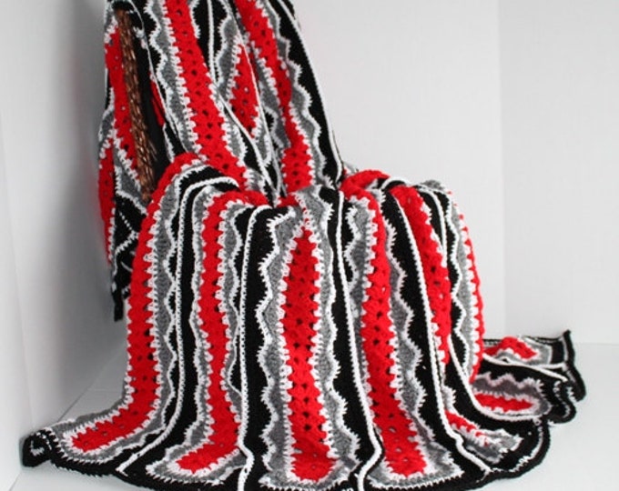 Afghan - Handmade Crochet Queen Size Blanket - Red, Grey, Black - Etsy