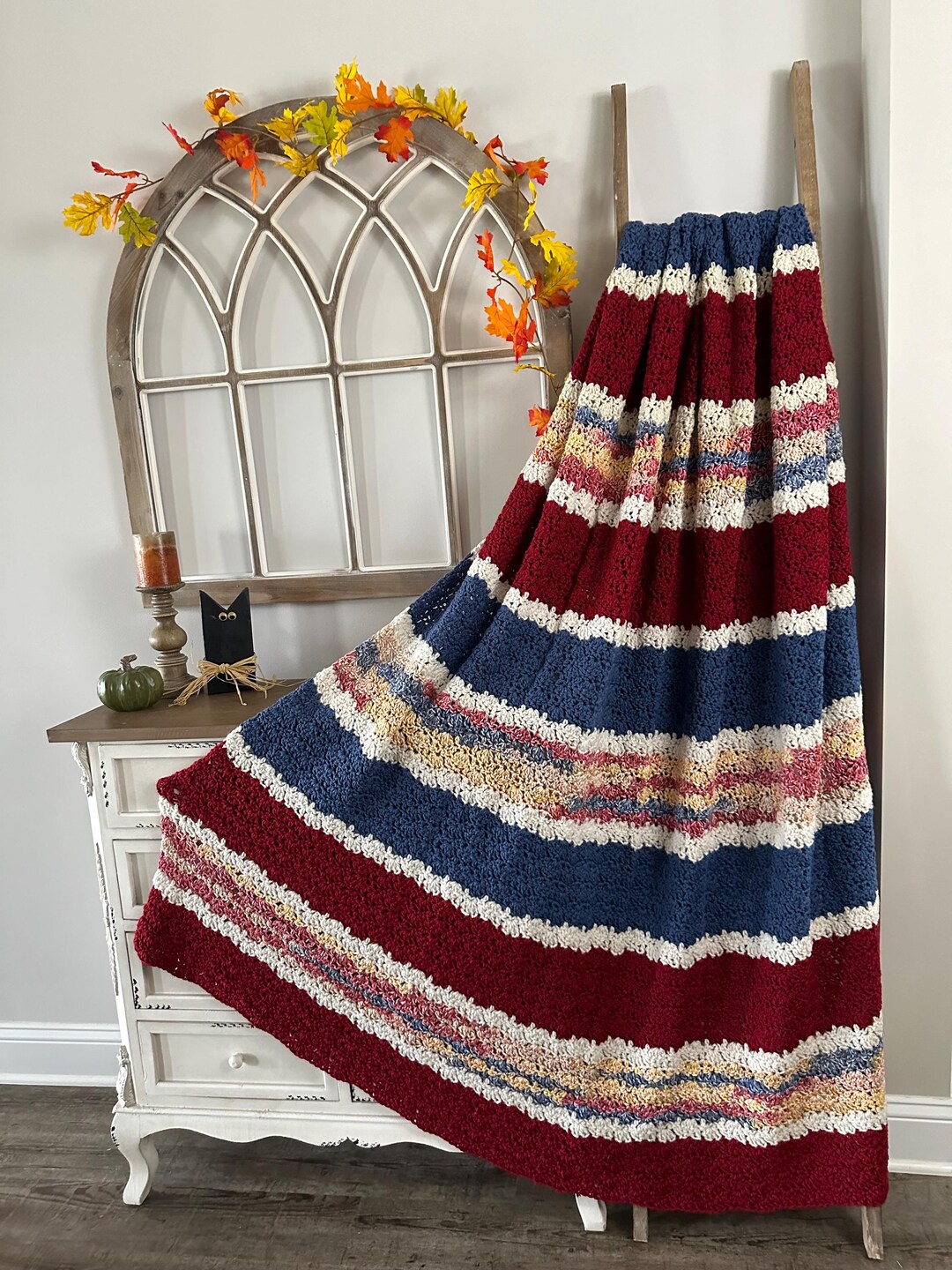 Hand Crocheted Red White and Blue Afghan: Extra Large Throw - Etsy