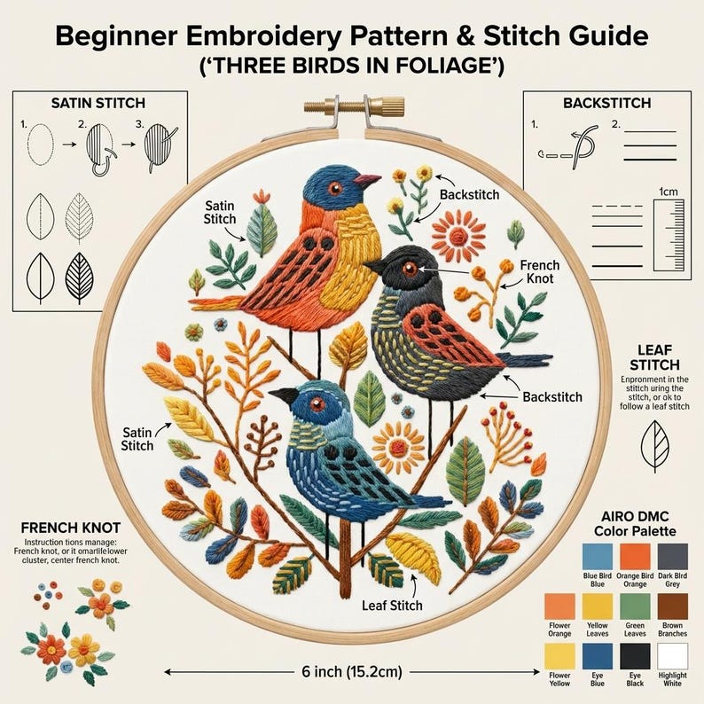 Songbird Trio Botanical Embroidery Kit - Whimsical DIY Nature Craft - Etsy
