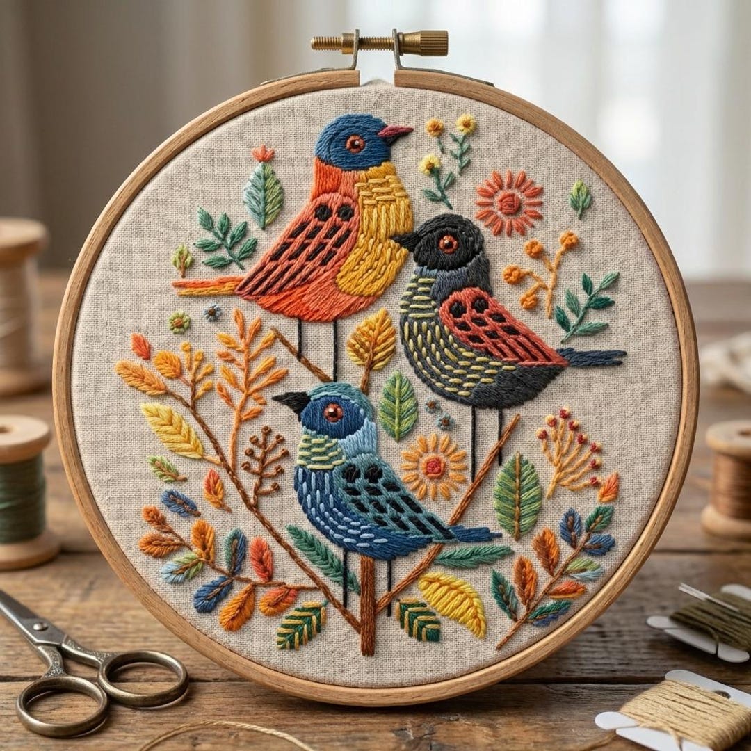 Songbird Trio Botanical Embroidery Kit - Whimsical DIY Nature Craft - Etsy