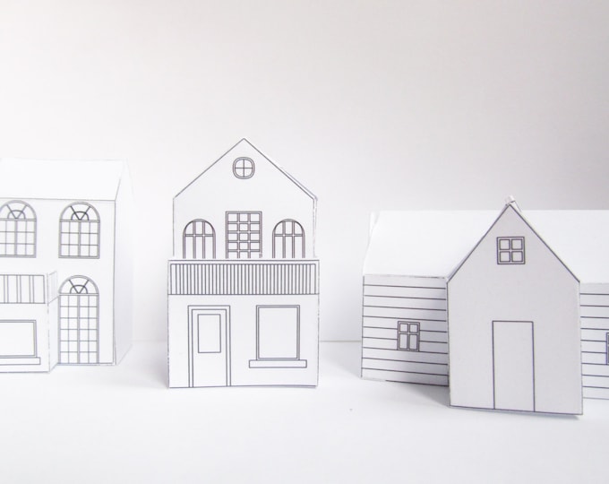 Three DIY Paper Houses Ready Design Templates to Print Cute - Etsy