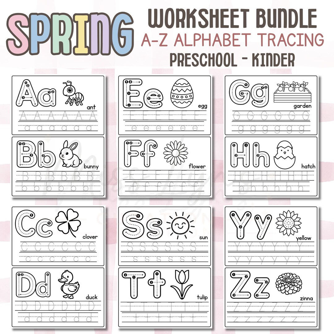 Spring Alphabet Tracing Worksheets A-Z Printable, Preschool Letter ...