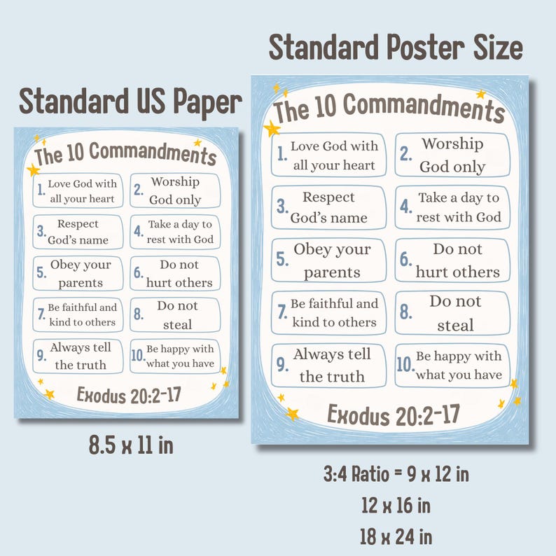 10 Commandments Poster Printable for Kids | Christian Wall Art Nursery ...
