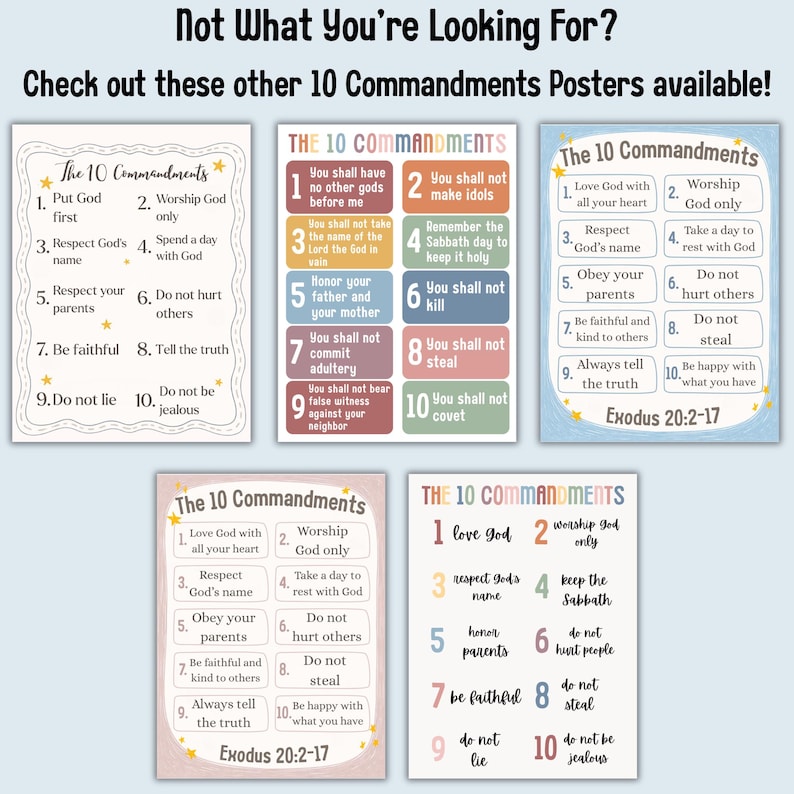 10 Commandments Poster, Christian Kids Bible Wall Art, Rainbow Sunday ...