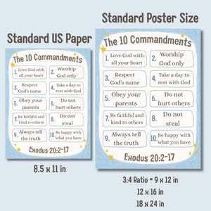 10 Commandments Poster, Christian Kids Bible Wall Art, Rainbow Sunday ...