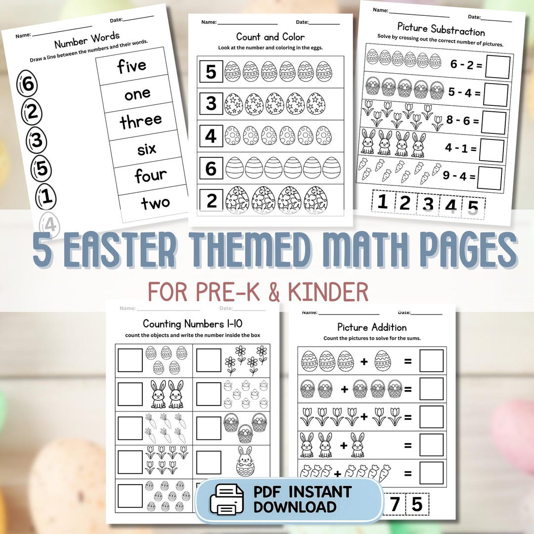 Easter Math Worksheets for Preschool & Kindergarten | Easter Counting ...