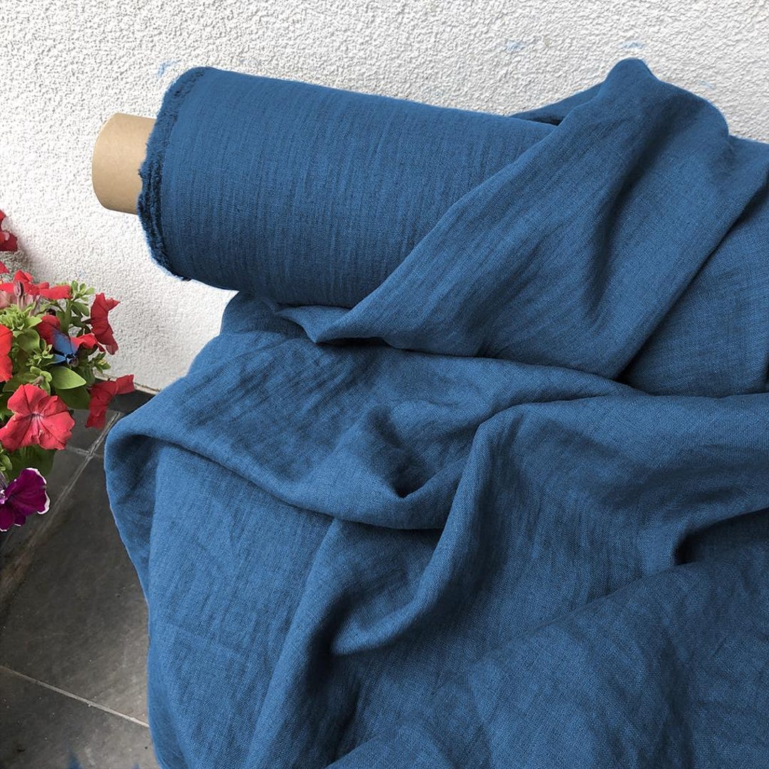 Linen Fabric by the Meter or Yard – Cornflower Blue Washed Flax, OEKO ...