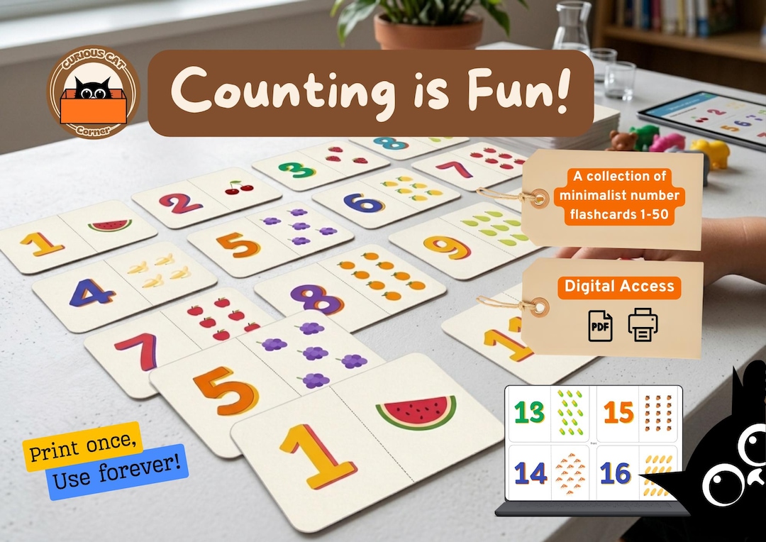 1-10 Number Flashcards for Kids, Preschool Math Printable, Counting ...