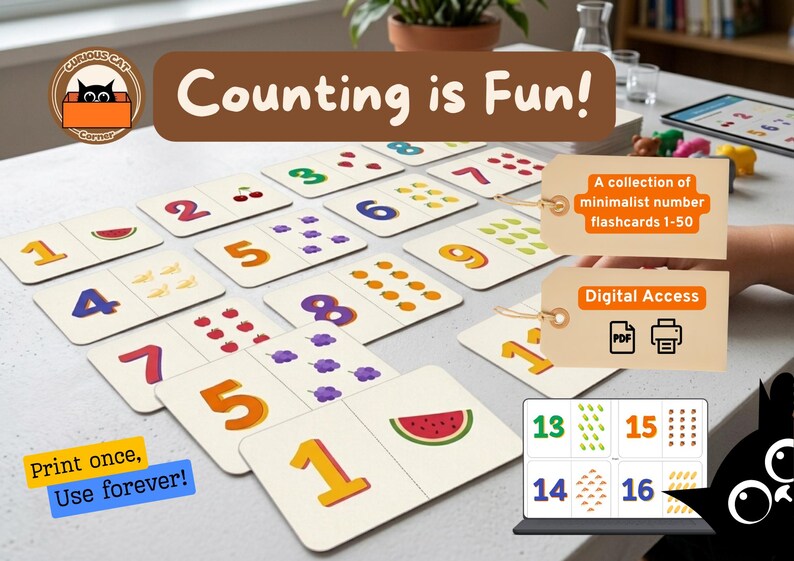 1-10 Number Flashcards for Kids, Preschool Math Printable, Counting ...
