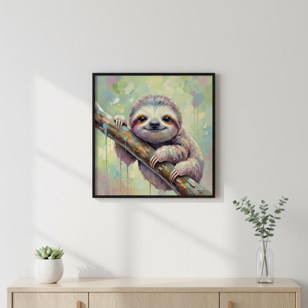 Baby Sloth Art Print | Nursery Wall Decor | Abstract Animal Painting ...