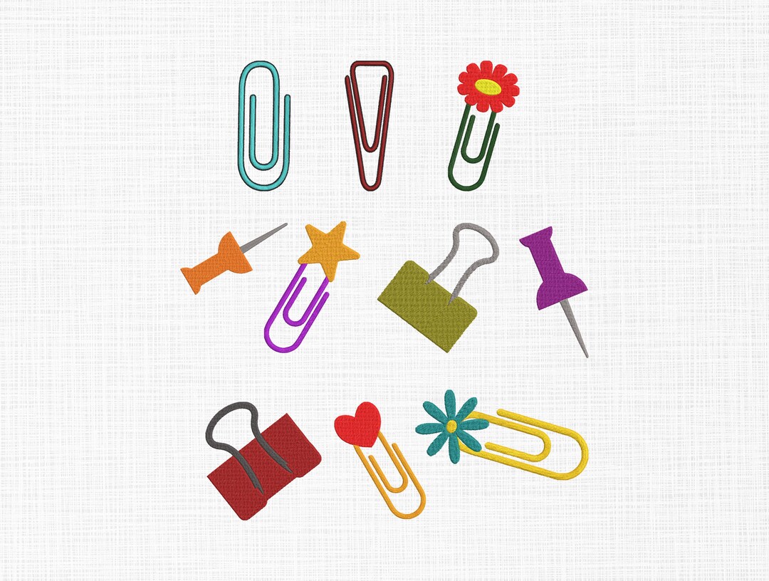 Paper Clip Embroidery Design, Push Pins Emb, Back to School Embroidery ...