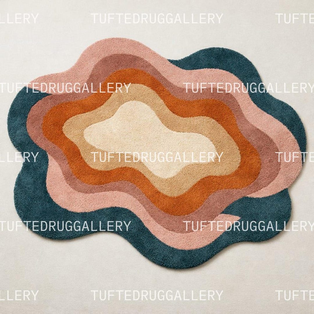 Hand Tufted Wavy Blob Rug, Abstract Topographic Area Rug, Colorful ...