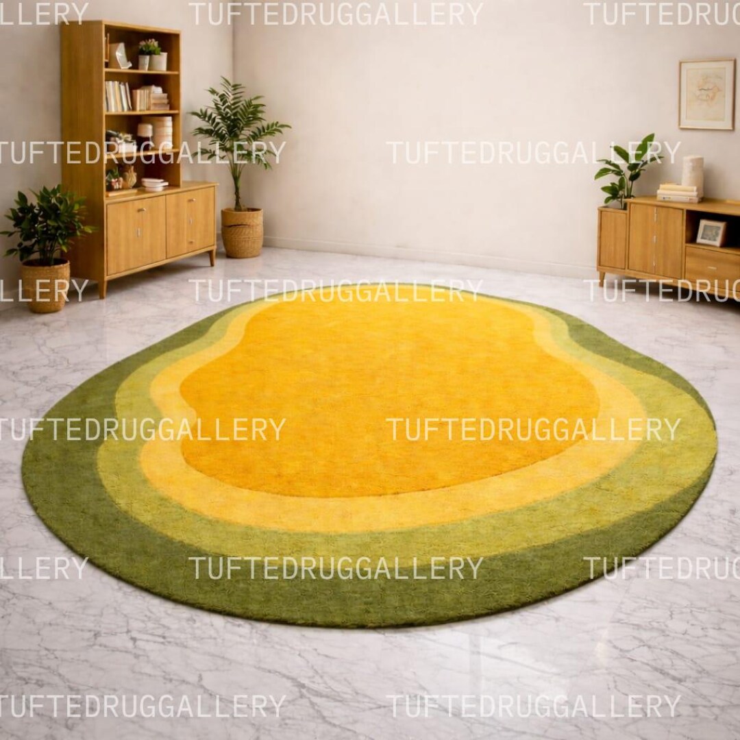 Handmade Large Avocado Shaped Tufted Rug Aesthetic Green and Yellow ...