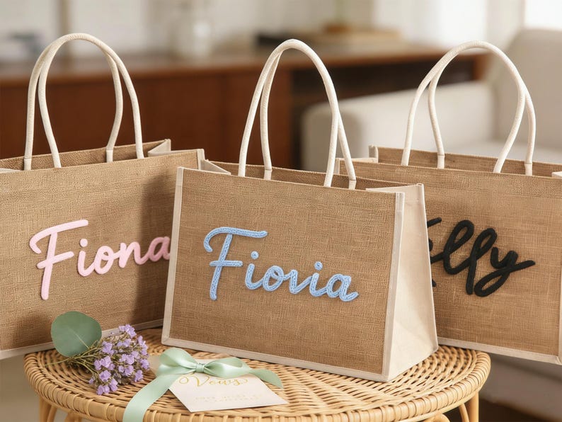 Personalized Burlap Tote Bag, Bridesmaid Wedding Gift, Custom Jute ...