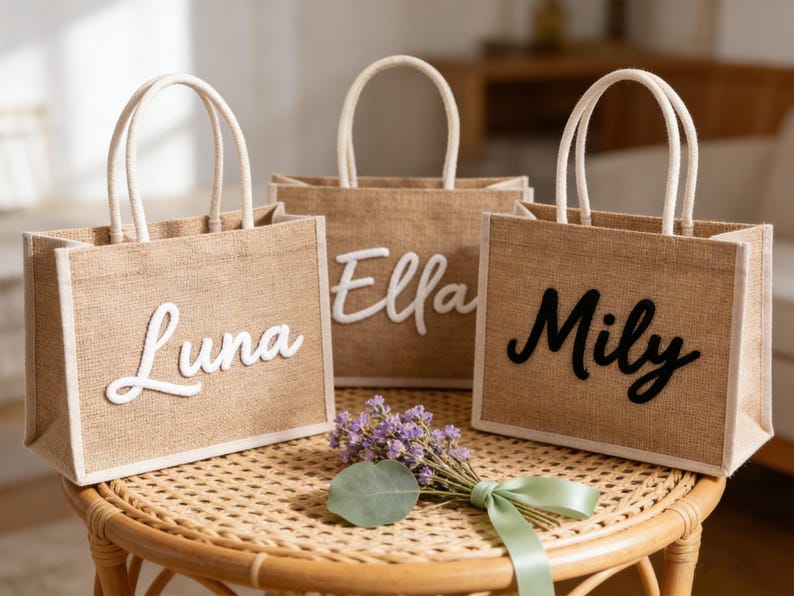 Personalized Burlap Tote Bag, Bridesmaid Wedding Gift, Custom Jute ...