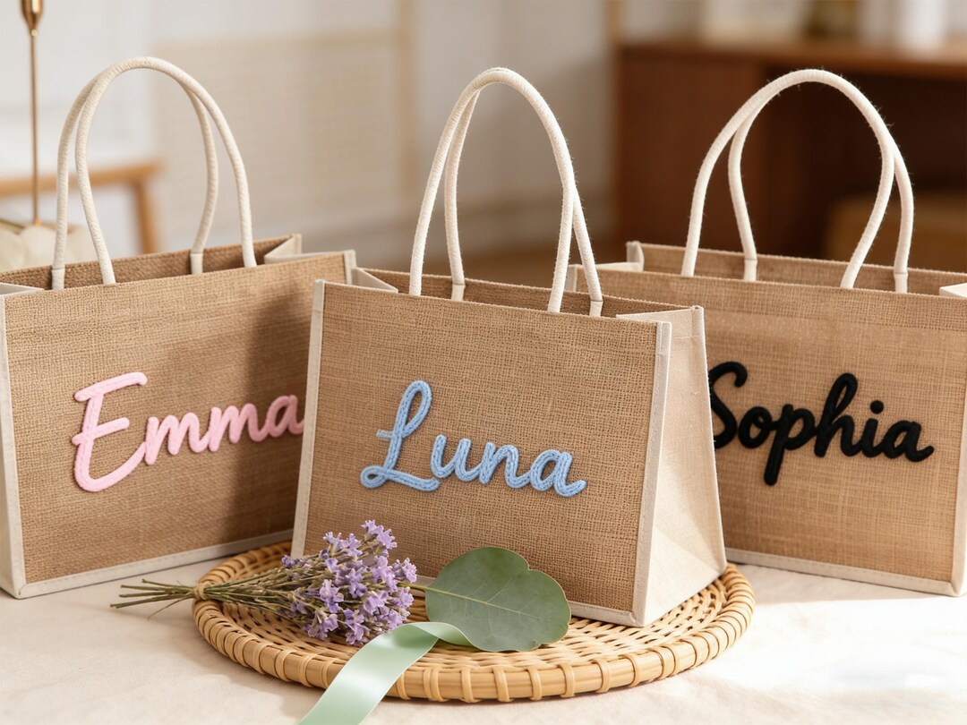 Personalized Burlap Tote Bag, Bridesmaid Wedding Gift, Custom Jute ...
