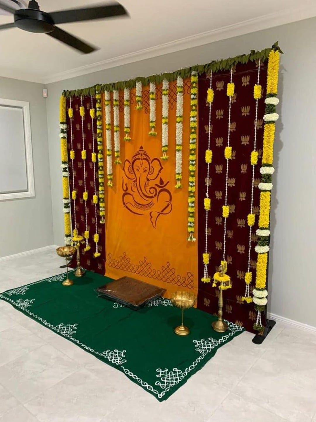 8*8 Complete Ganpati Backdrop Cloth Garlands Set With Down Cloth ...