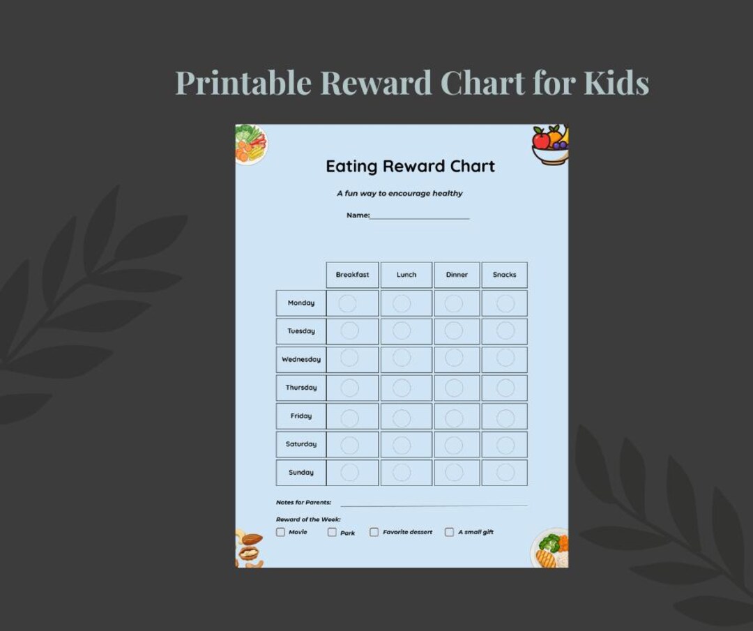 Printable Reward Chart for Kids – Blue Eating Chart • PNG • A4 & US ...