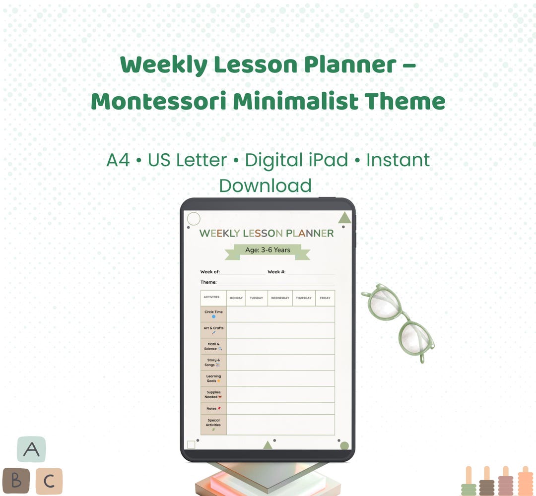 Montessori Weekly Lesson Planner Minimalist Teacher Template Printable ...