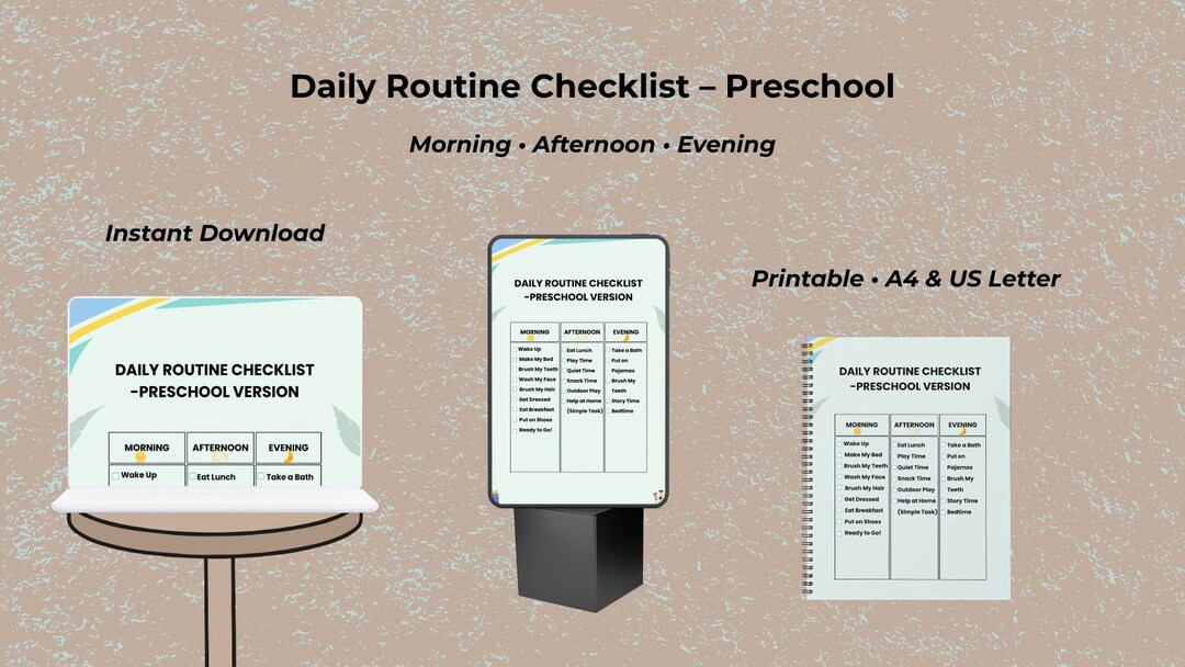 Kids Visual Schedule Morning Afternoon Evening Checklist Preschool ...