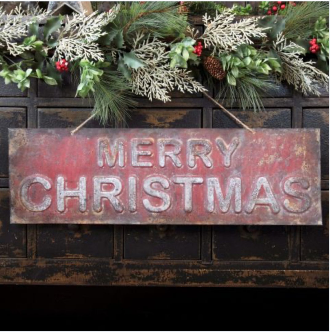 Rustic Vintage Farmhouse merry Christmas Holiday Home Decor Painted ...