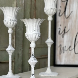 Rustic Antiqued Whitewashed Fluted Candle Holders Set 3 Aged/weathered/distressed Vintage ...