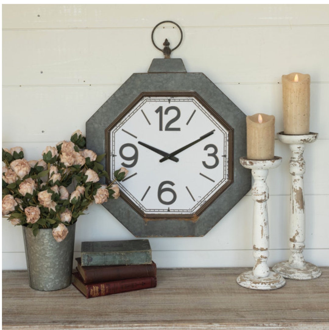 Aged Antiqued Rustic Metal Octagon Clock Country Farmhouse - Etsy