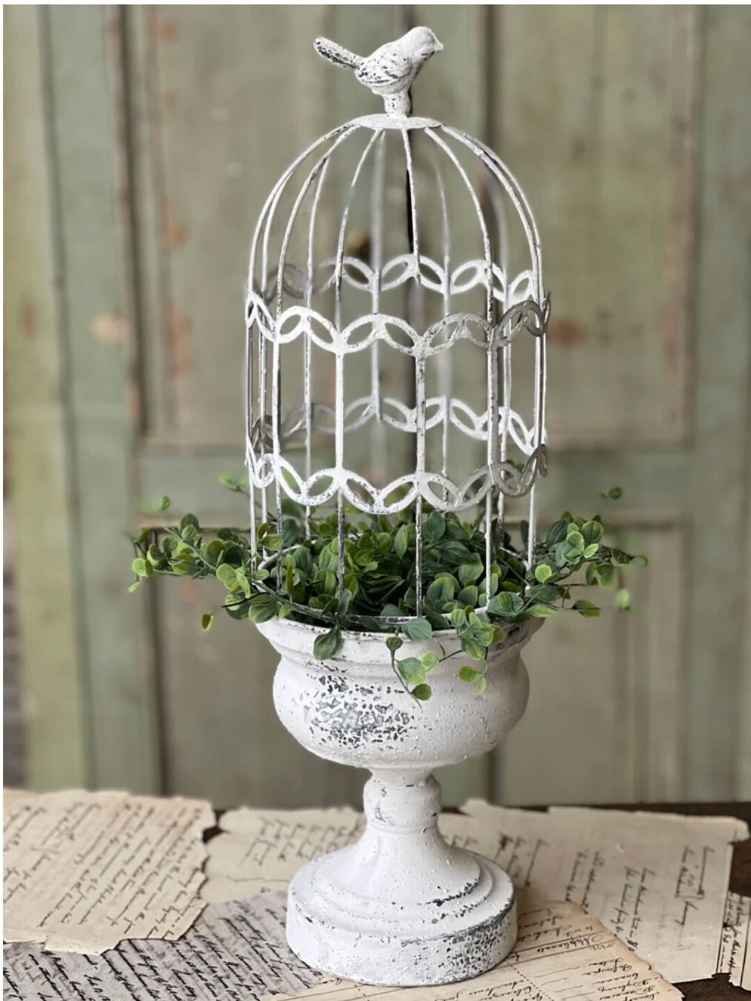 Antique Country Cottage Wire Perch Birdcage Stand Iron Bird Finial ...
