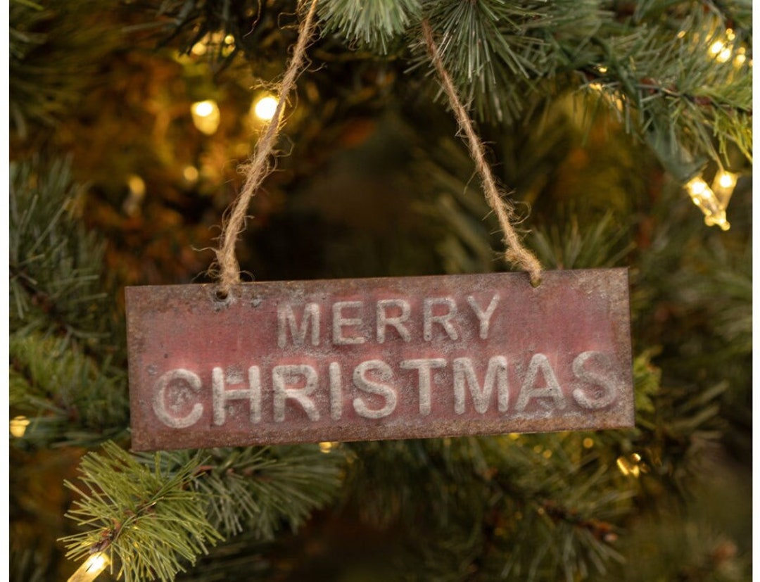 Rustic Vintage Farmhouse merry Christmas Embossed Aged Antiqued Rusty ...