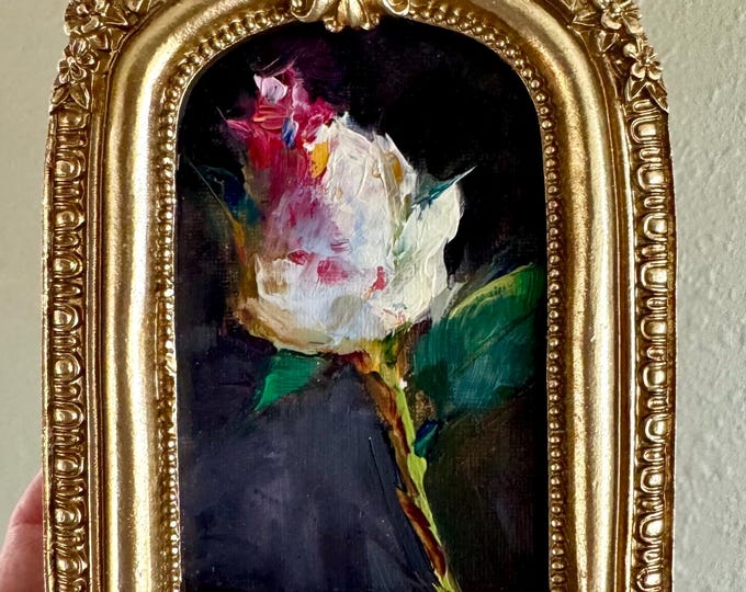 Original Art Pear White Hydrangeas Oil Painting Antique Frame 5”X6.5 ...