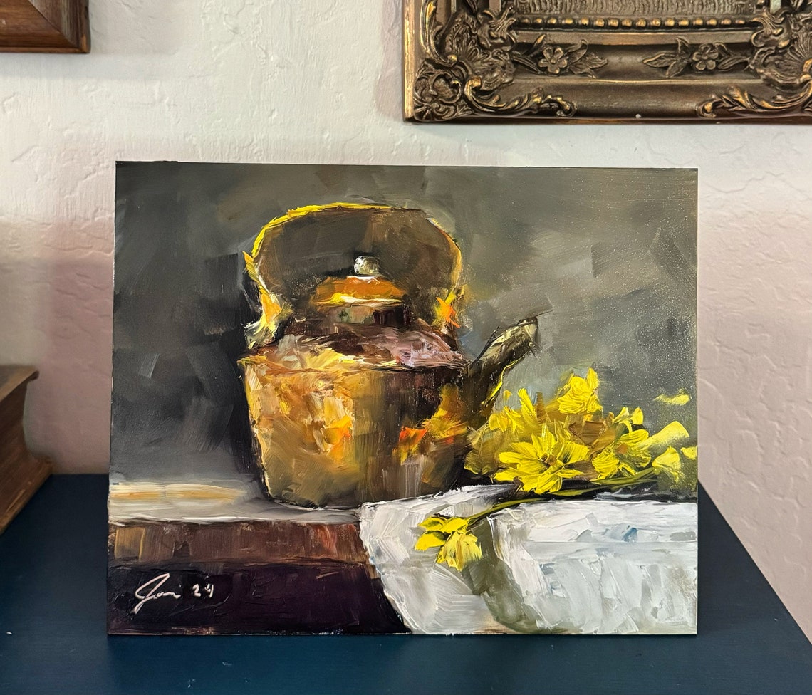 Art Original Oil Painting Spring Yellow and Copper Canvas Board 8X10 - Etsy