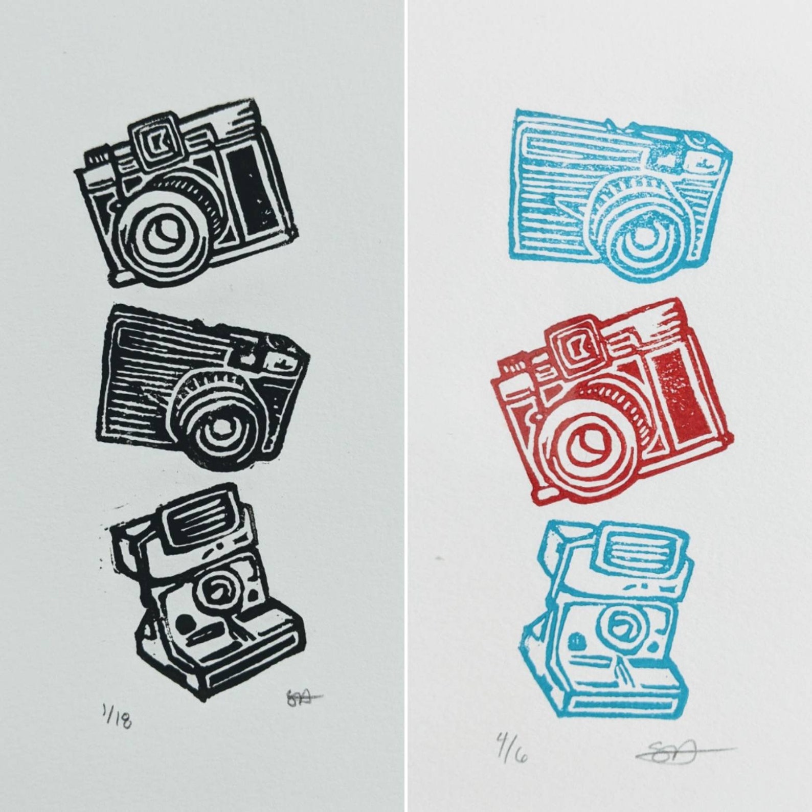 Mini Vintage Camera Linocuts - Etsy