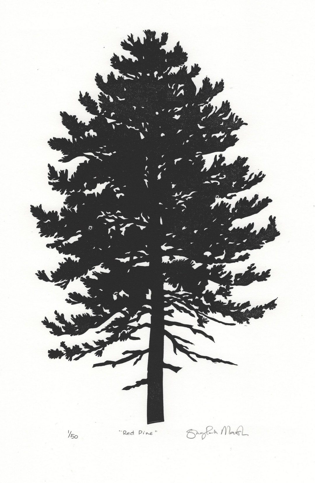Red Pine Tree Linocut - Etsy