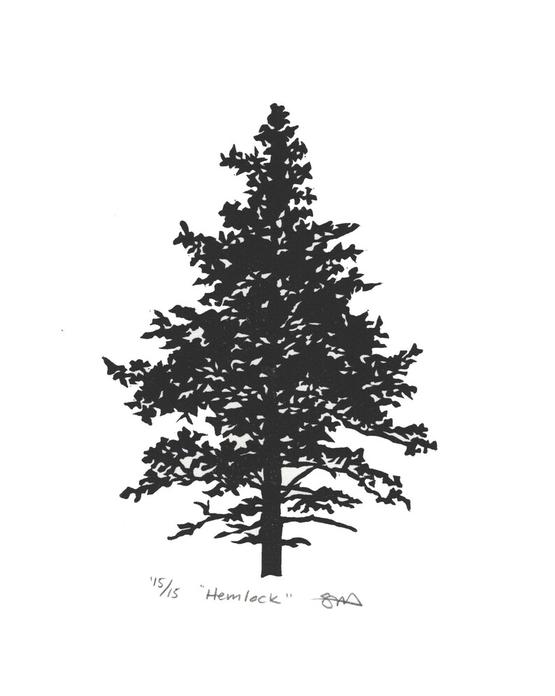 Hemlock Tree Linocut - Etsy