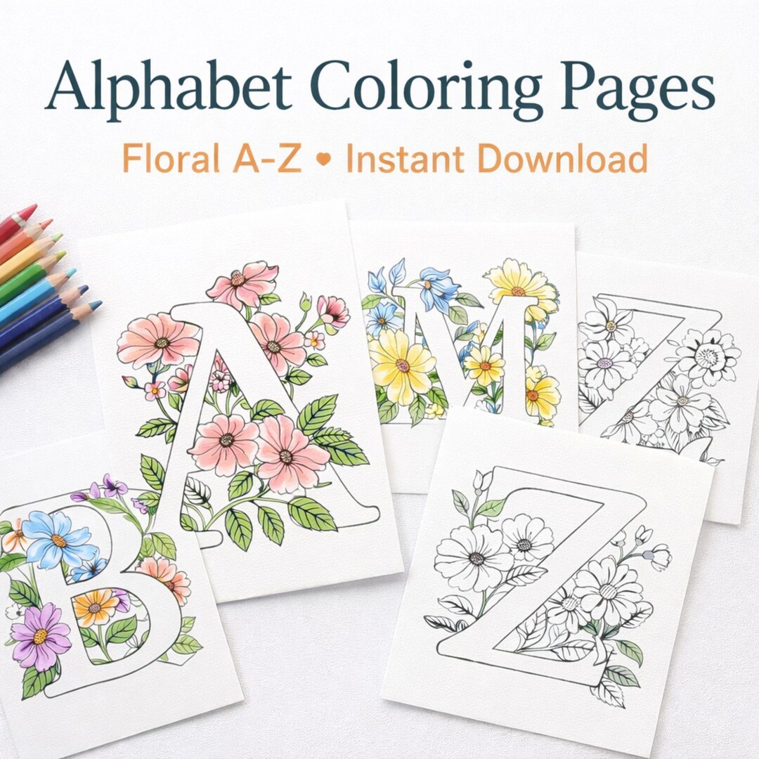 Alphabet Coloring Pages | A–Z Floral Letter Pages Printable Book ...