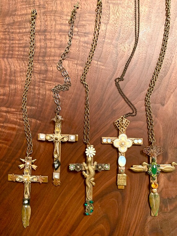 Vintage Assemblage Cross Necklace: Medieval Renaissan… - Gem