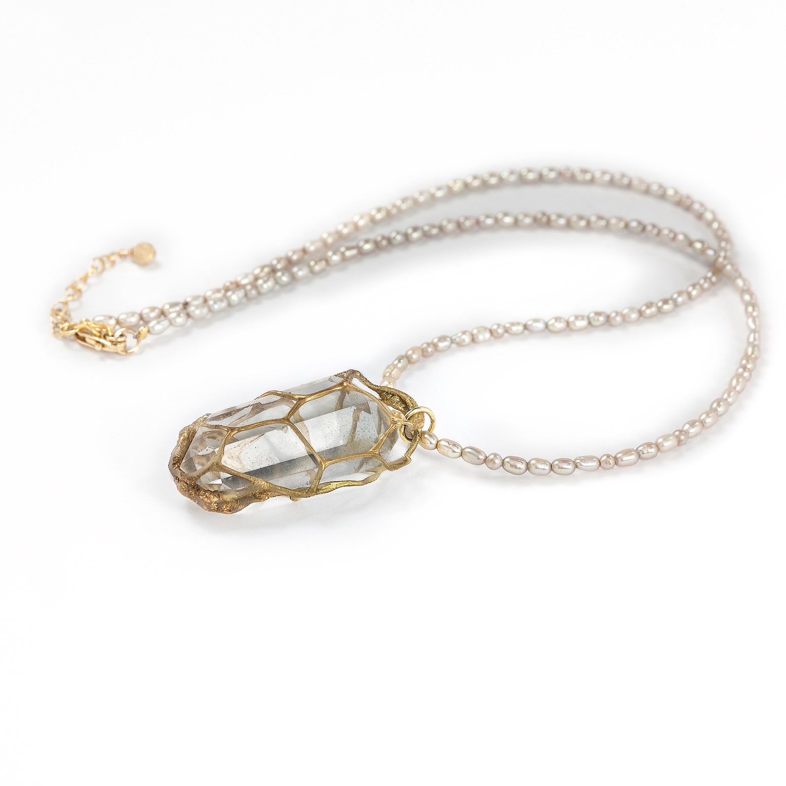 Crystal Quartz With Pearls 'MERMAID' Necklace/ Crystal Wrapped in Gold ...